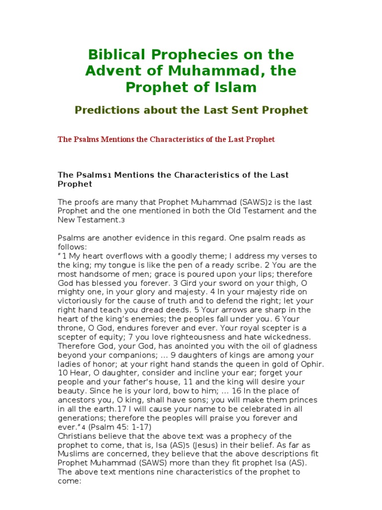 Biblical Prophecies On The Advent of Muhammad The Prophet of Islam ...