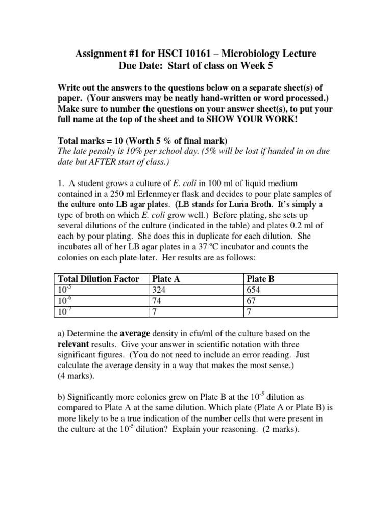 2013 Microbiology Assignment #1 | PDF | Teaching Methods & Materials | Wellness