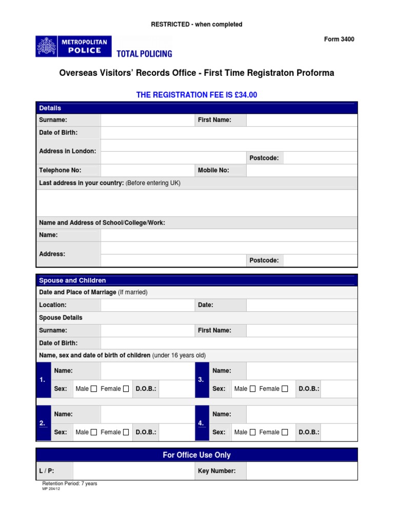 Overseas Visitors Registration Form | PDF | Career & Growth