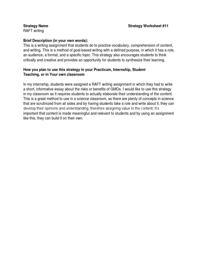RAFT Writing Strategy for Education | PDF