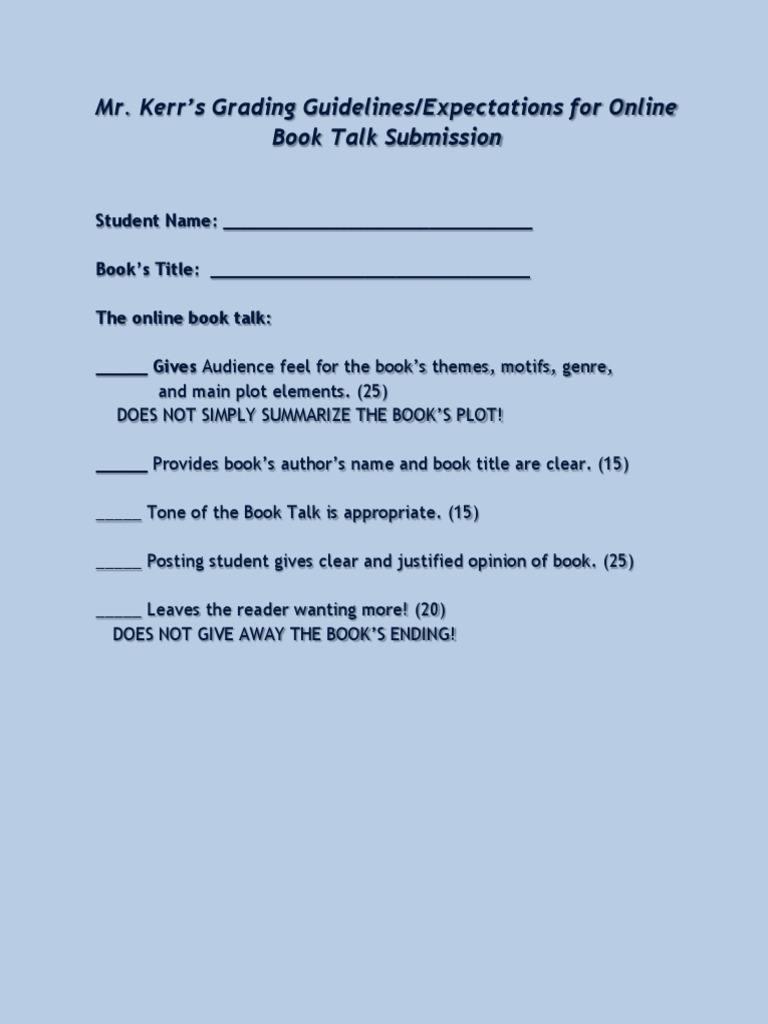 Online Book Talk Grading Guidelines | PDF