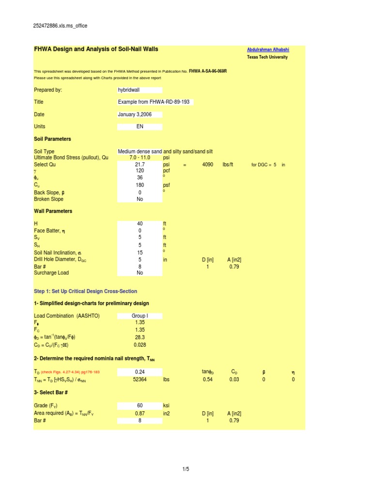 FHWA Design For Soil-Nail Walls - SLD Method | PDF | Strength Of ...