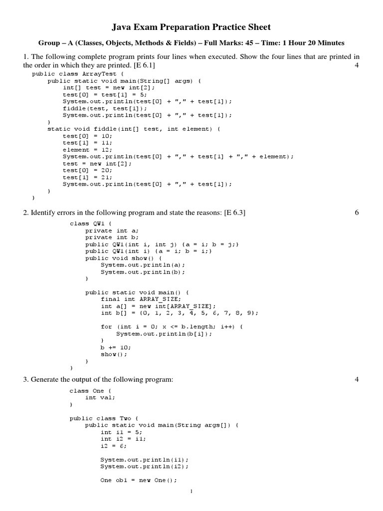 Java Exam Preparation Practice Test 1 Method Computer Programming Computer File