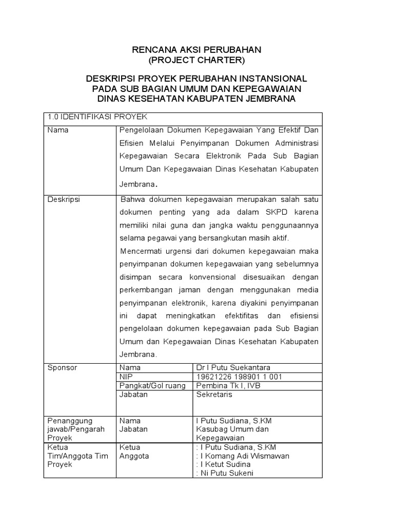 Contoh Project Charter Pdf Teknologi Rekayasa