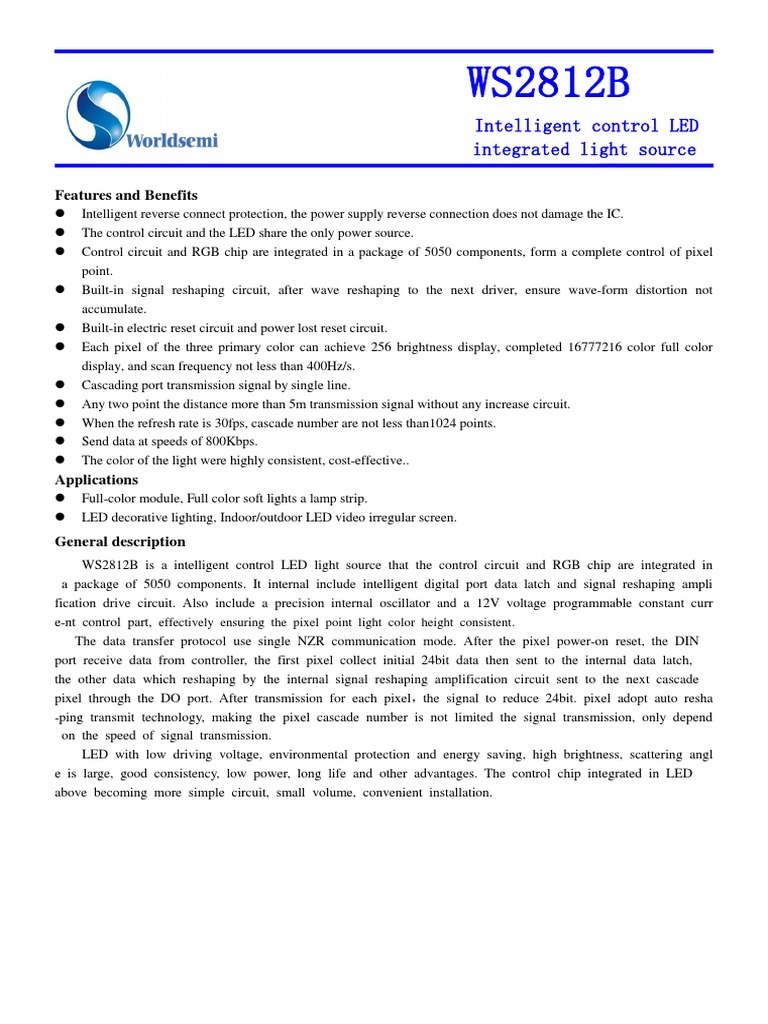 WS2812B Datasheet LED | Electronic Circuits | Light Emitting Diode