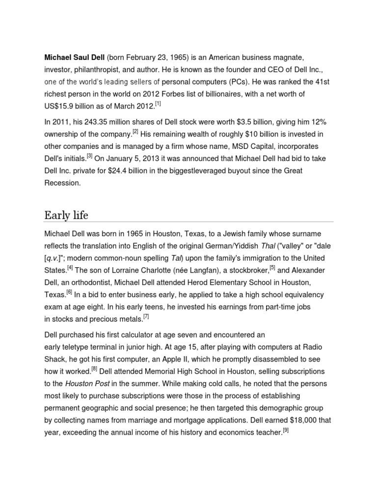 Michael Saul Dell | PDF | Dell | Computing
