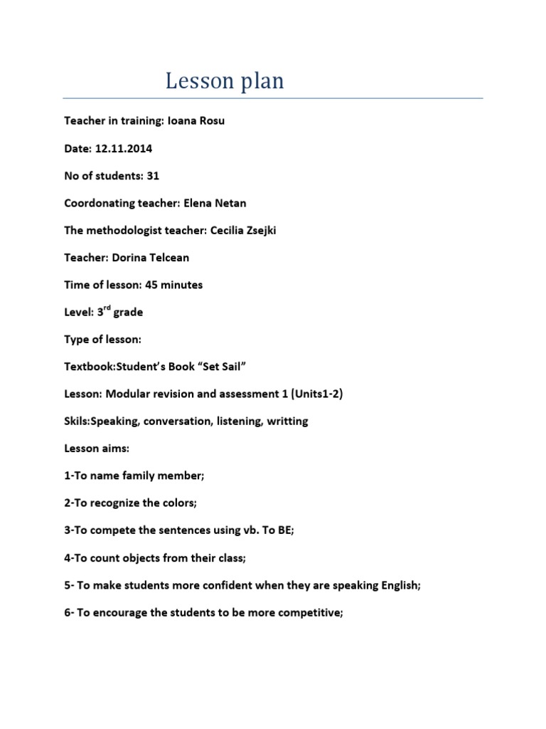 Lesson Plan 3rd Grade | PDF | Lesson Plan | Education Theory