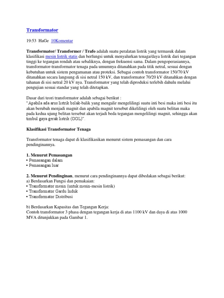 Fungsi dan Komponen Transformator | PDF