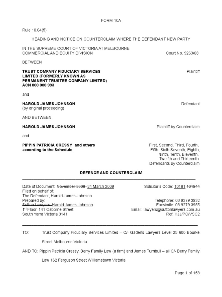 Amended Defence and Counterclaim 20090323 | Eviction | Mortgage Law