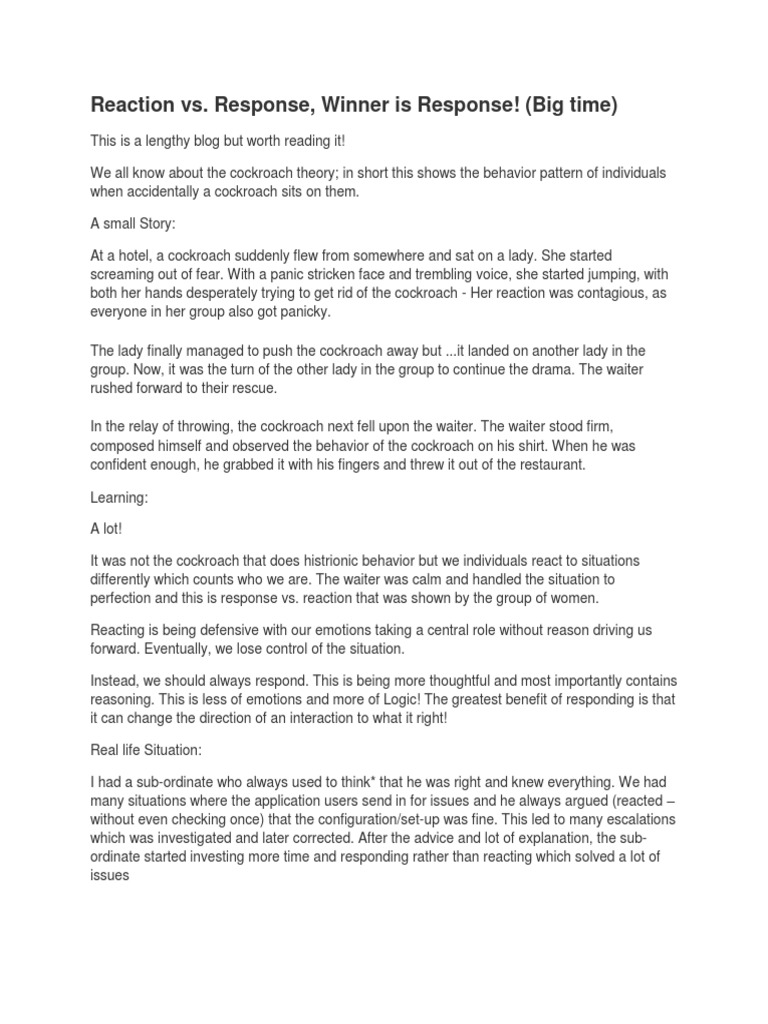 Reaction vs. Response, Winner Is Response! (Big Time) | PDF