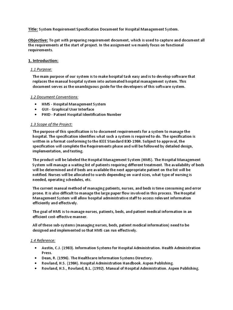 SRS For Hospital Management System | PDF | Graphical User Interfaces | Hospital
