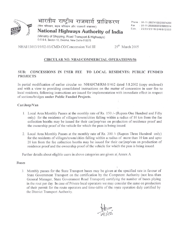 NHAI Concession Circular | PDF
