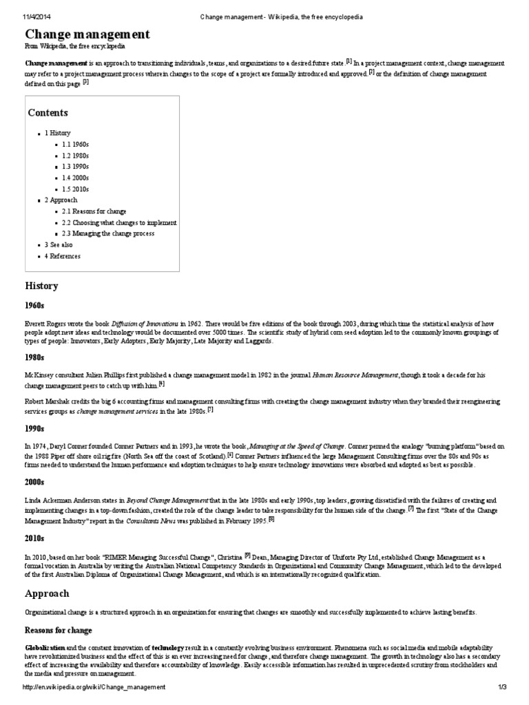 Change Management - Wikipedia, The Free Encyclopedia | PDF