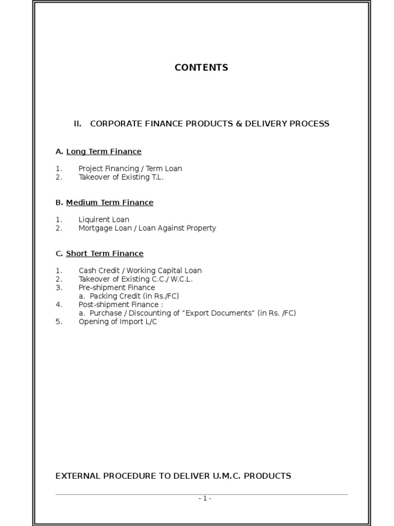Corporate Finance Product and Process | Download Free PDF | Loans | Lease
