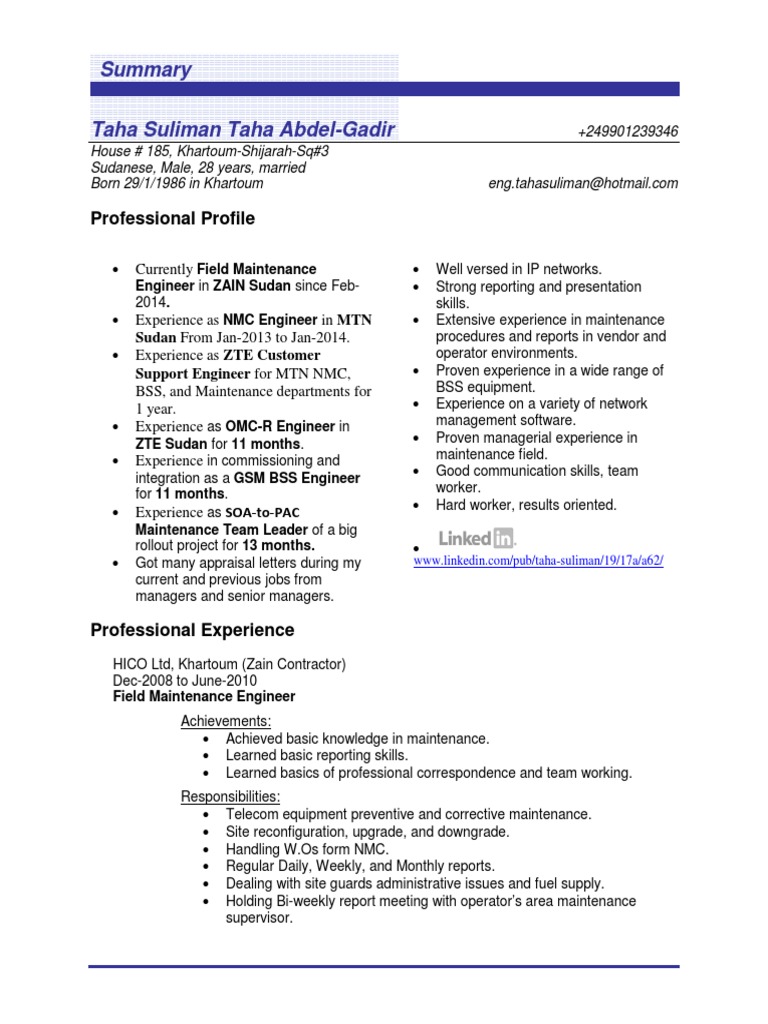 Taha Suleman Taha Abdel-Gadir CV | PDF | Telecommunications | Networks