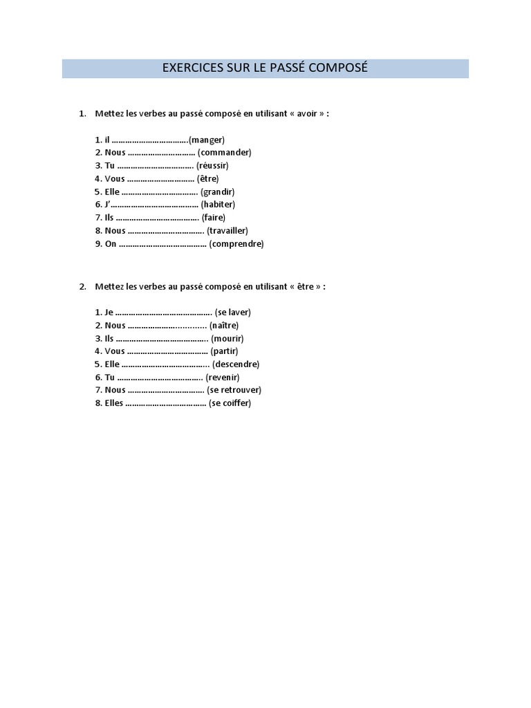Exercices Sur Le Passé Composé | PDF
