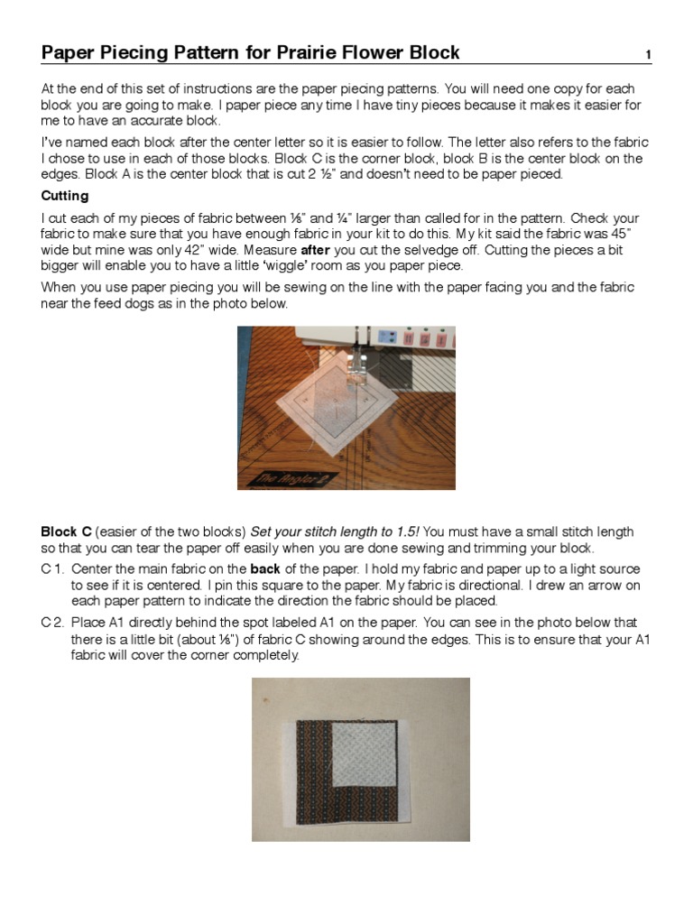 Instructions For Paper Piecing | PDF | Sewing | Seam (Sewing)