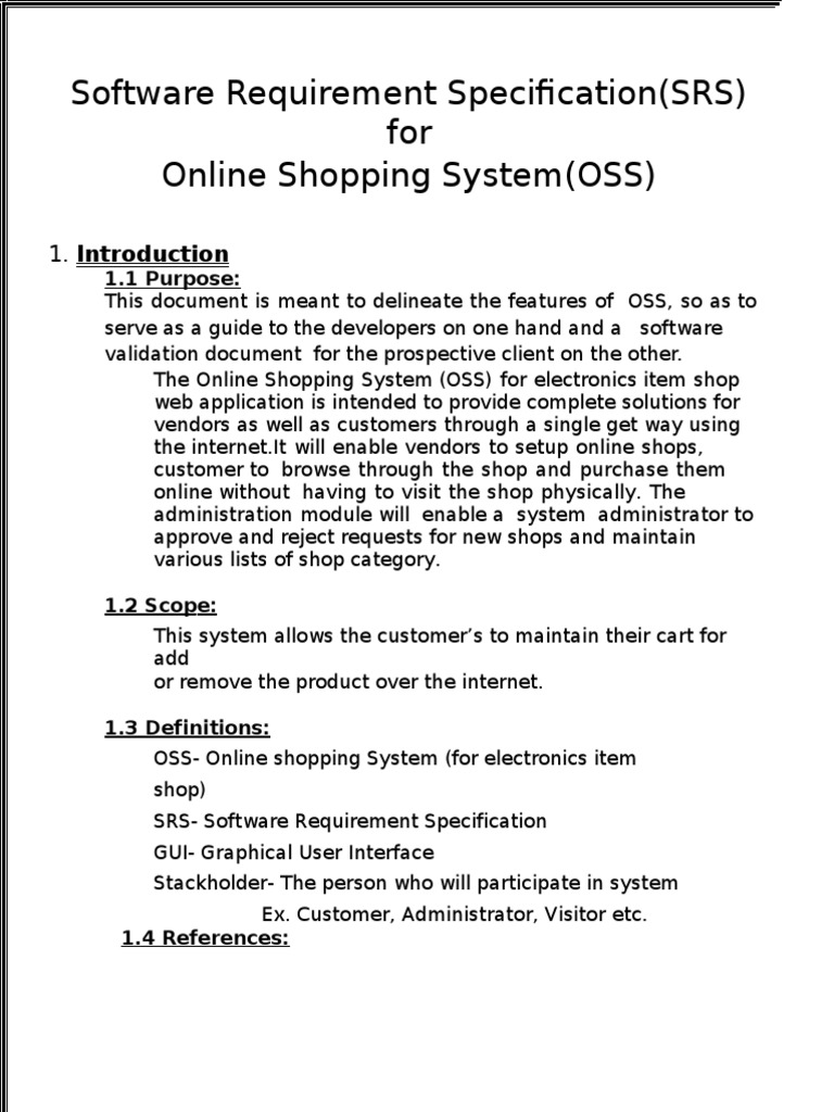 Software Requirement Specification (SRS) For Online Shopping System (OSS) | PDF | Online ...