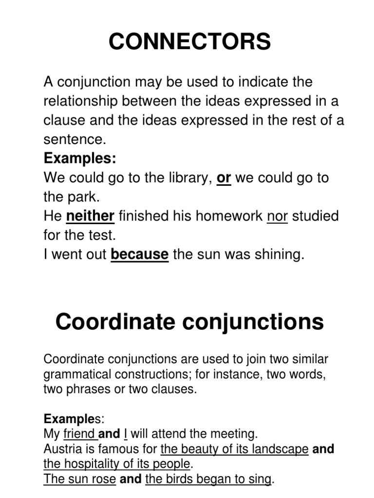 Connectors: Examples | PDF | Subject (Grammar) | Clause