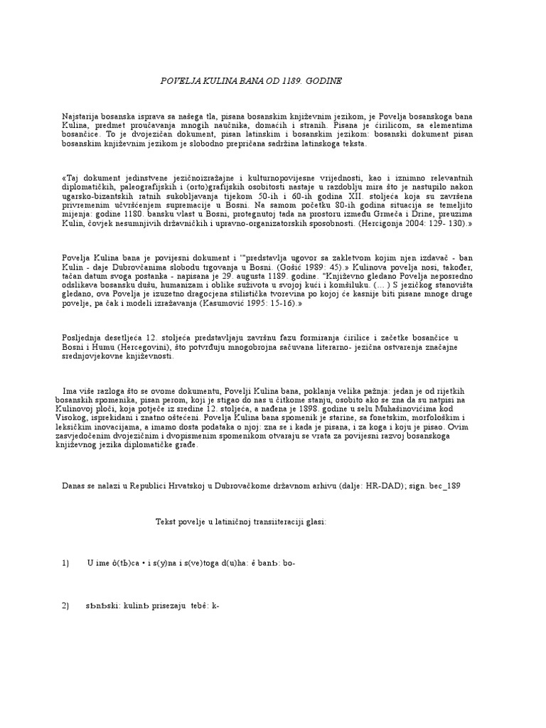 Povelja Kulina Bana Od 1189. Godine | PDF
