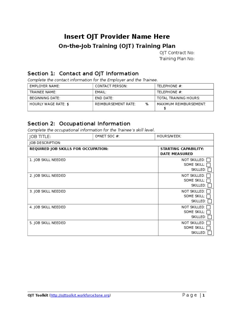 Ojt Training Plan Template | PDF | Cognition | Learning