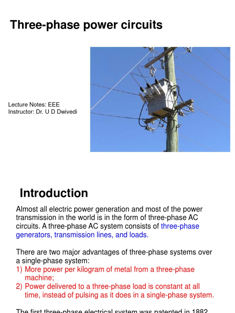 Three-Phase Power Circuits: Lecture Notes: EEE Instructor: Dr. U D ...