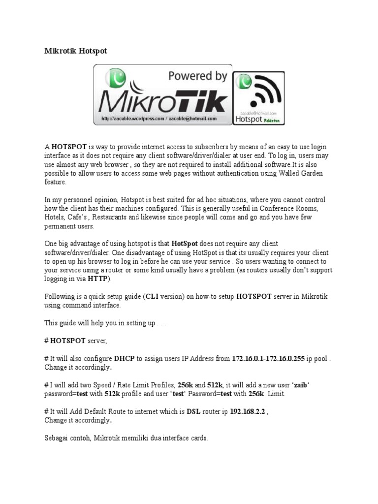 Mikrotik Hotspot Quick Setup Guide | PDF | Ip Address | Communications ...