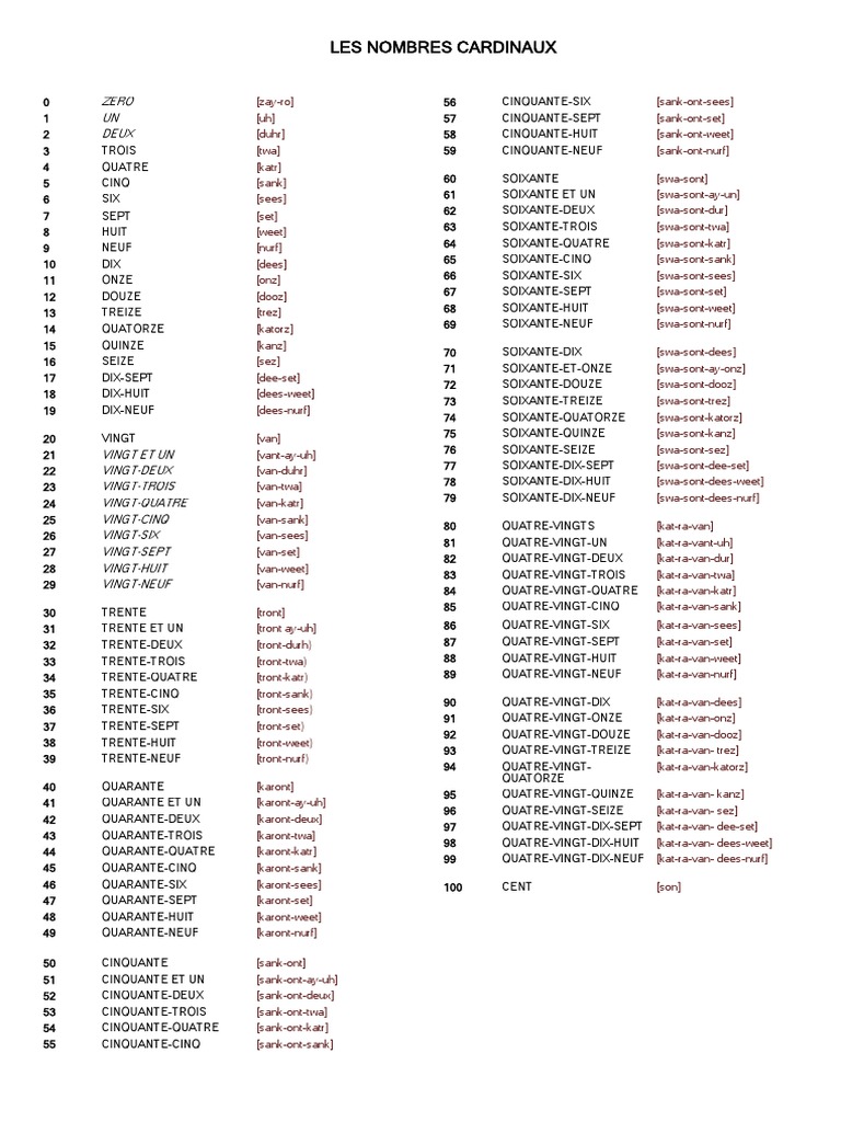 Les Nombres Cardinaux | PDF