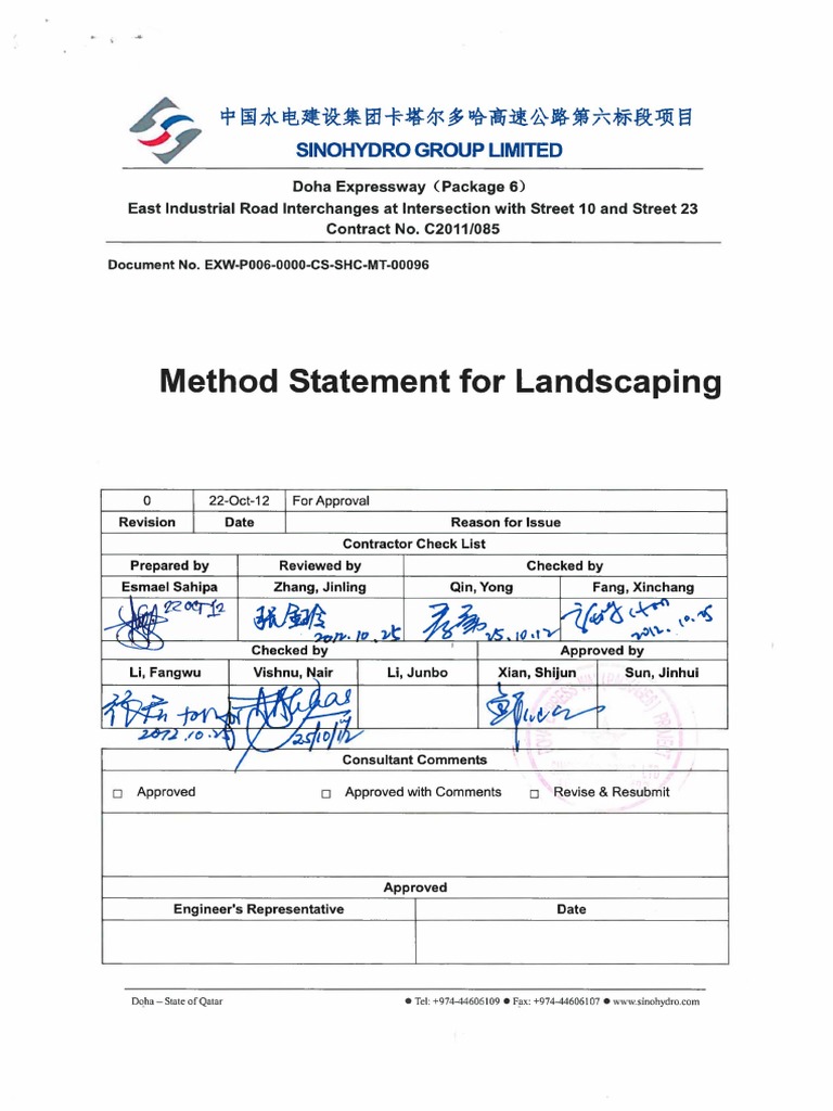 EXW P006 0000 CS SHC MT 00096 Method Statement For Landscaping Rev.0 ...