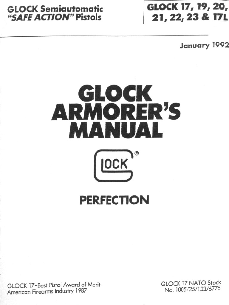Glock 17, 19, 20, 21, 22, 23 & 17L Pistol Armorer's Manual | PDF ...