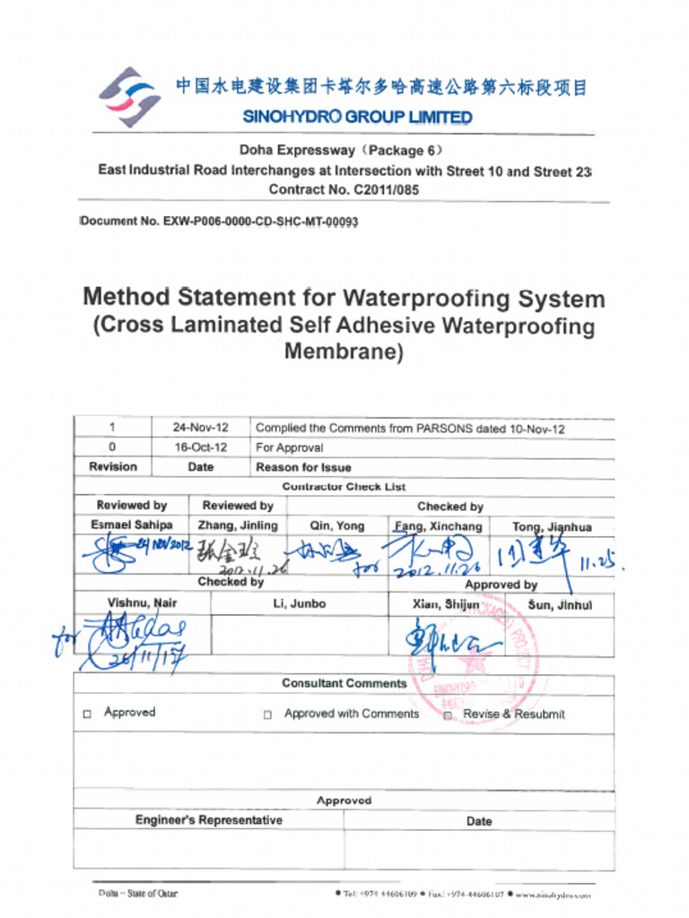 EXW-P006-0000-CD-SHC-MT-00093 Method Statement For Waterproofing System ...