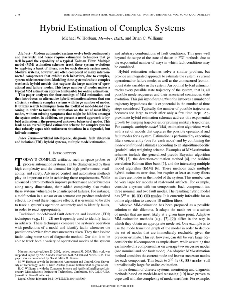 Hybrid Estimation of Complex Systems | PDF | Kalman Filter | Causality