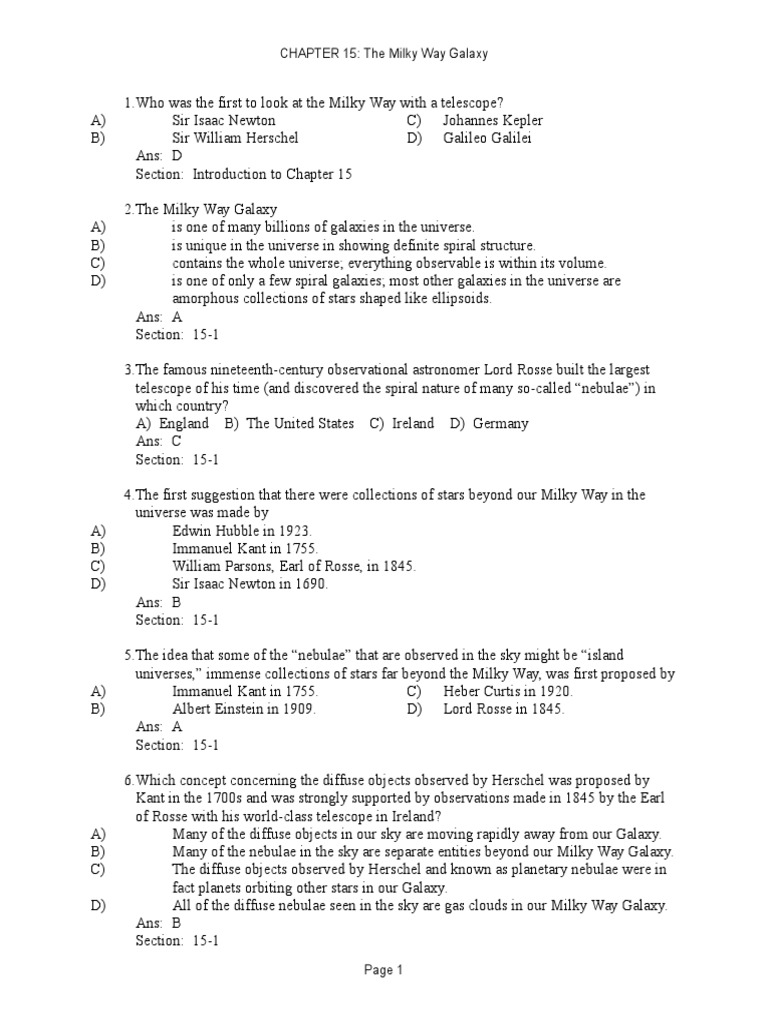 Astronomy - Chapter 15 Test | PDF | Milky Way | Stars
