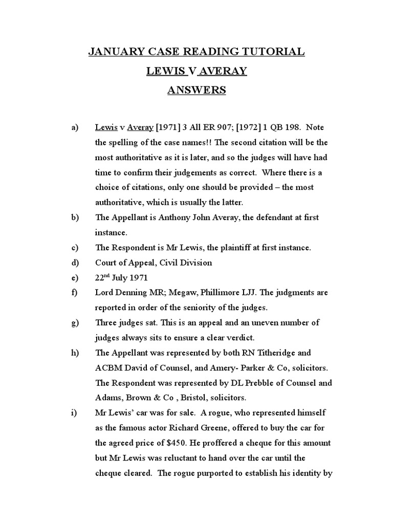 January Case Reading Tutorial - Answer | PDF | Precedent | Judge