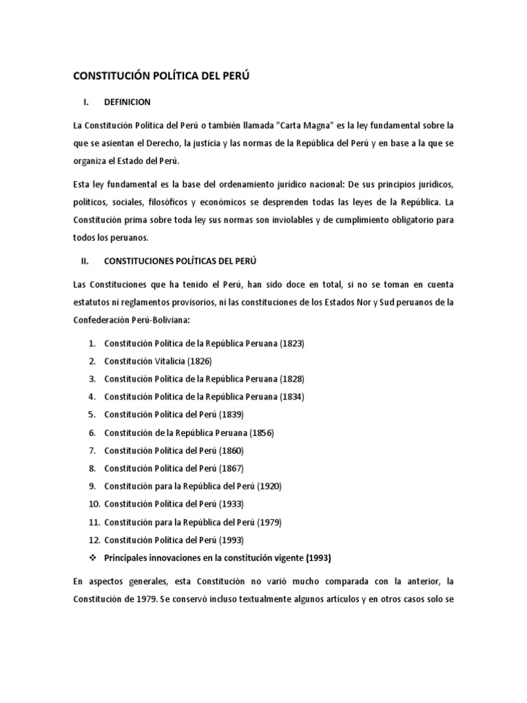 Estructura de la Constitución del Perú | PDF | Derecho Constitucional ...