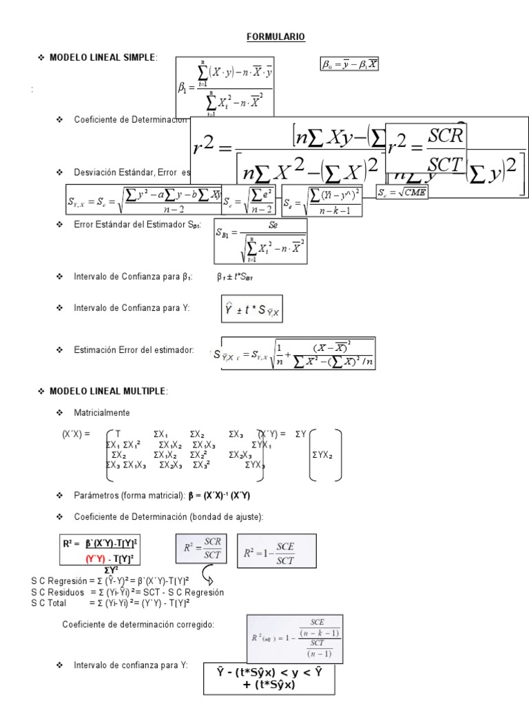 FORMULARIO ECONOMETRIA FFFFFF | PDF