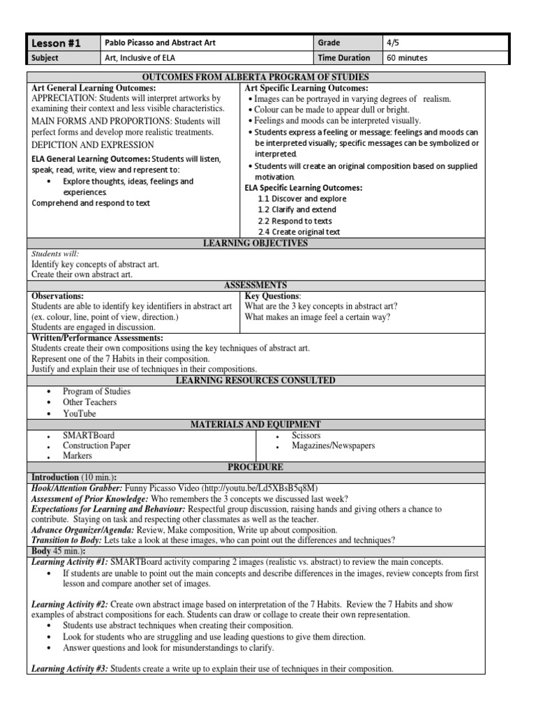 Picasso Lesson Plan 2 W Reflection | PDF | Teaching Method | Motivation