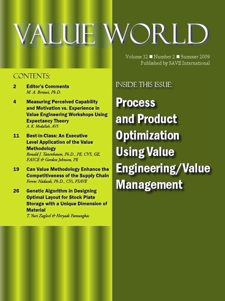 Value World: Process and Product Optimization Using Value Engineering ...