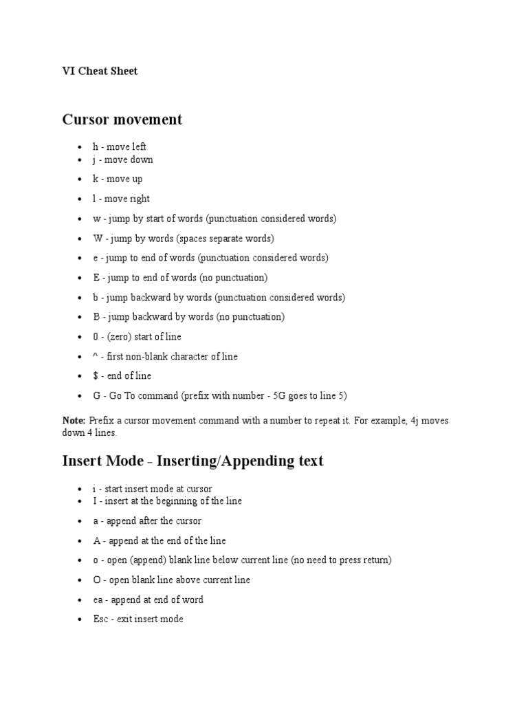 Cursor Movement: VI Cheat Sheet | PDF | Text | Human–Computer Interaction