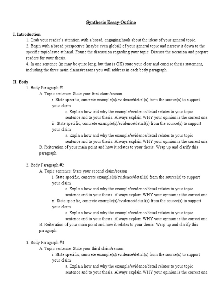 Synthesis Essay Outline | PDF | Paragraph | Thesis Synthesis Essay Outline | PDF | Paragraph | Thesis