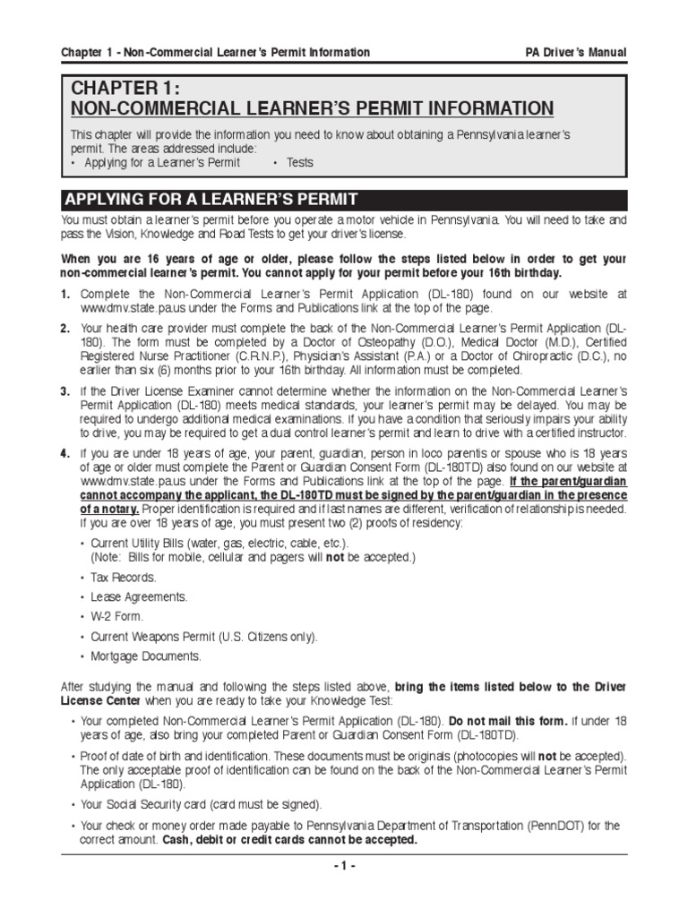 PA Driver's Manual Chapter 1 Summary | PDF | Driver's License ...