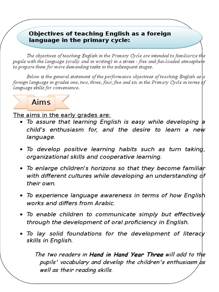 Objectives of Teaching English As A Foreign Language in The Primary ...