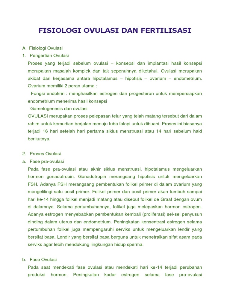 Fisiologi Ovulasi Dan Fertilisasi | PDF | Kesehatan Holistik | Sains & Matematika