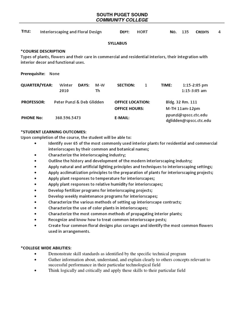 HORT 135 Interiorscaping and Floral Design Syllabus | PDF | Business