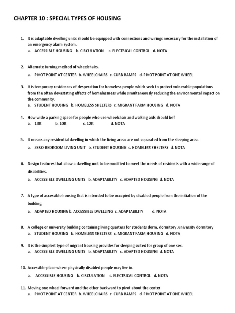 Chapter 10: Special Types of Housing | PDF | Dormitory | Homelessness