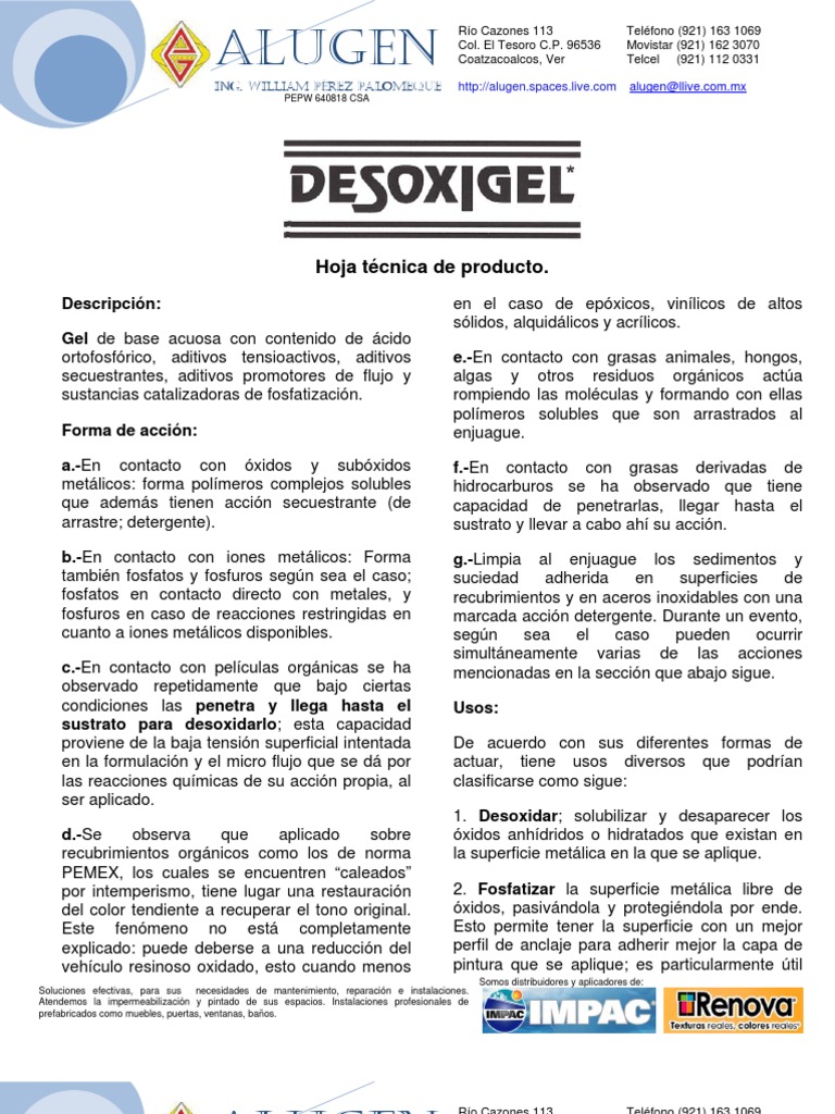 Desoxigel Alugen 2009 - Hoja Técnica de Producto Con Instrucciones ...