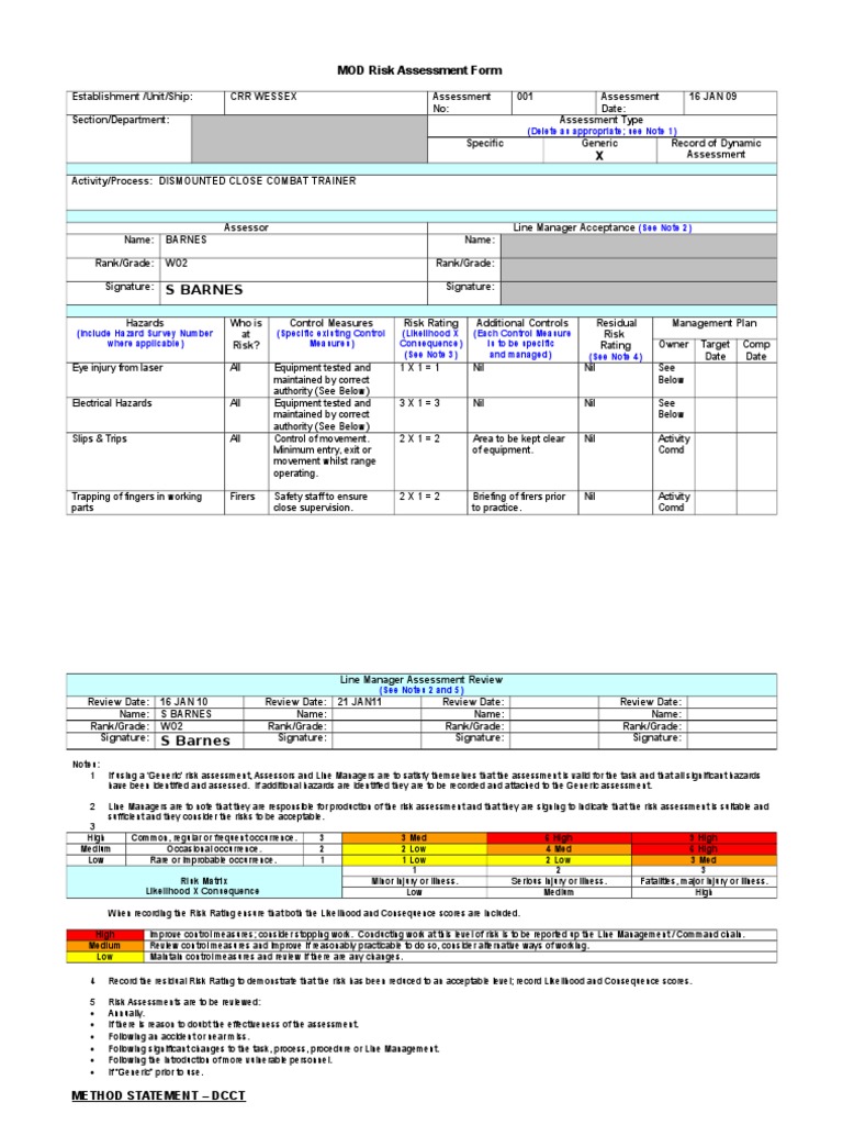 S Barnes: MOD Risk Assessment Form | PDF | Risk Assessment | Risk