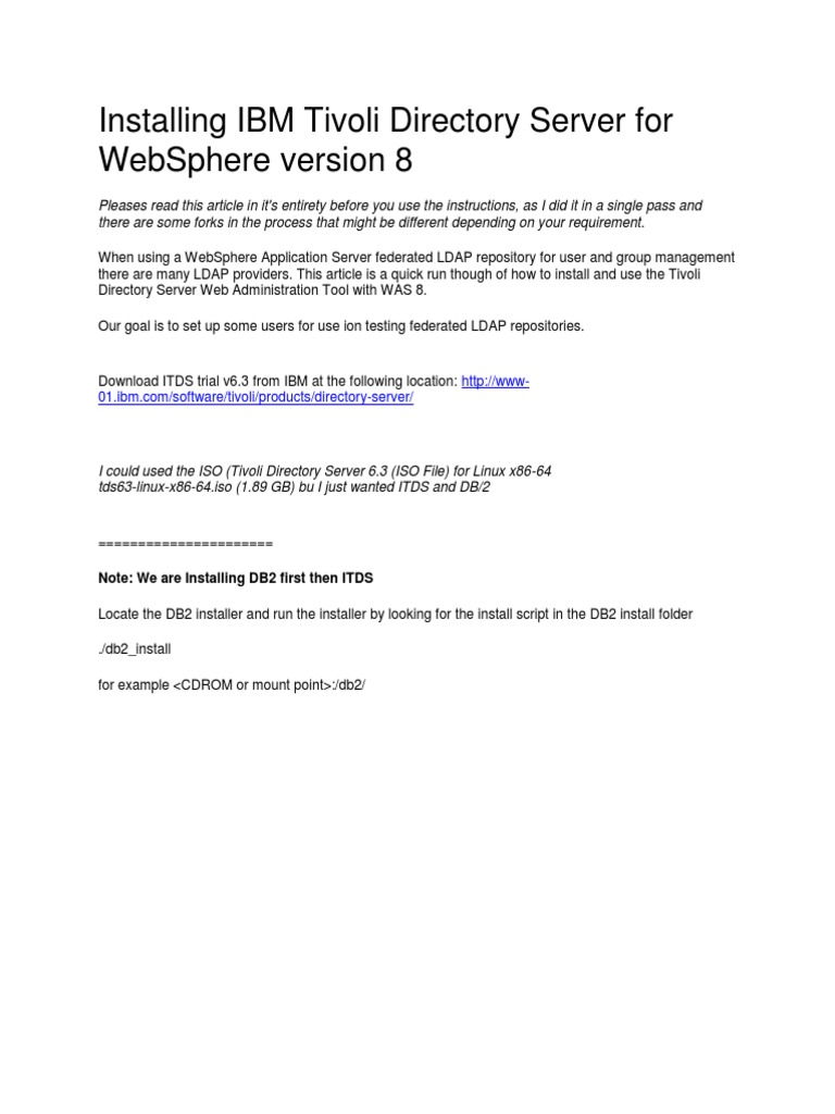 Installing Ibm Tivoli Directory Server For Websphere Version 8 | Download Free PDF ...