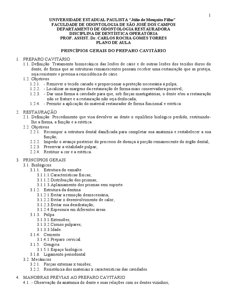 Princípios Gerais Do Preparo Cavitário | PDF | Odontologia | Boca
