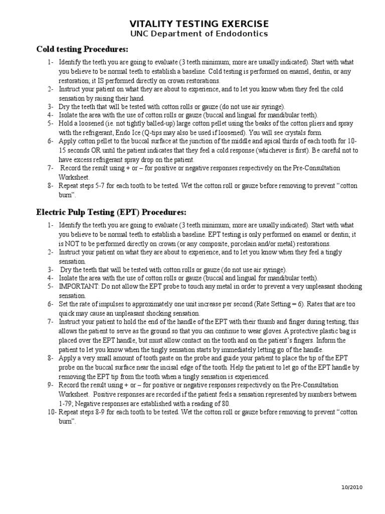 Vitality Testing Procedures | PDF | Tooth | Tooth Enamel